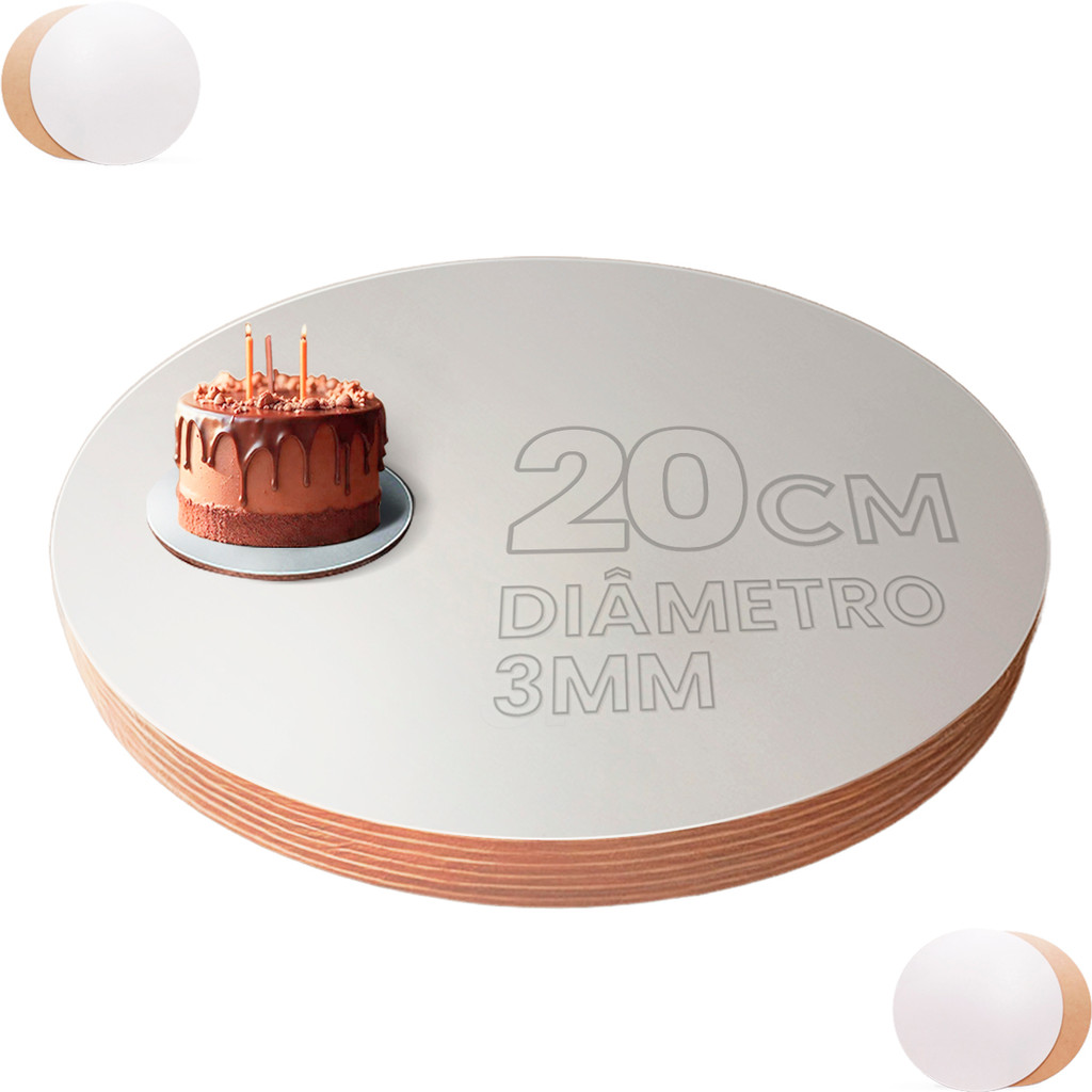 Cake Board Mdf 3mm Liso 20cm Bolo Confeitaria Prato Base Com 10 ...