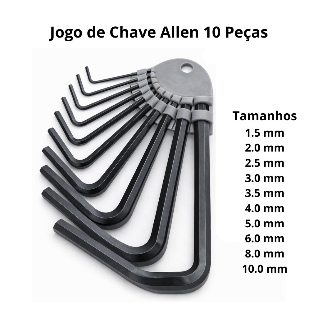 Jogo Chave Allen 10 Peças Conjunto Chave Aliem Curta Hexagonal 1,5mm ...