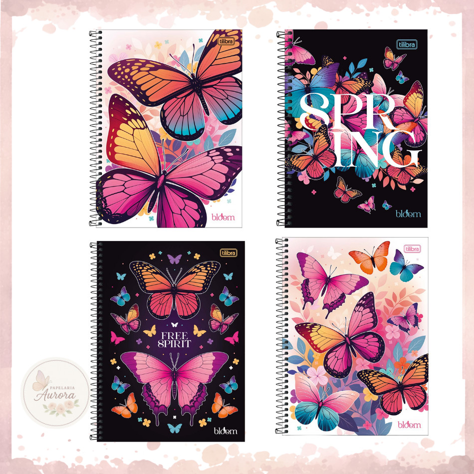 Caderno Conto de fada Bloom Borboletas 1 Matéria 80 Folhas Capa Dura ...