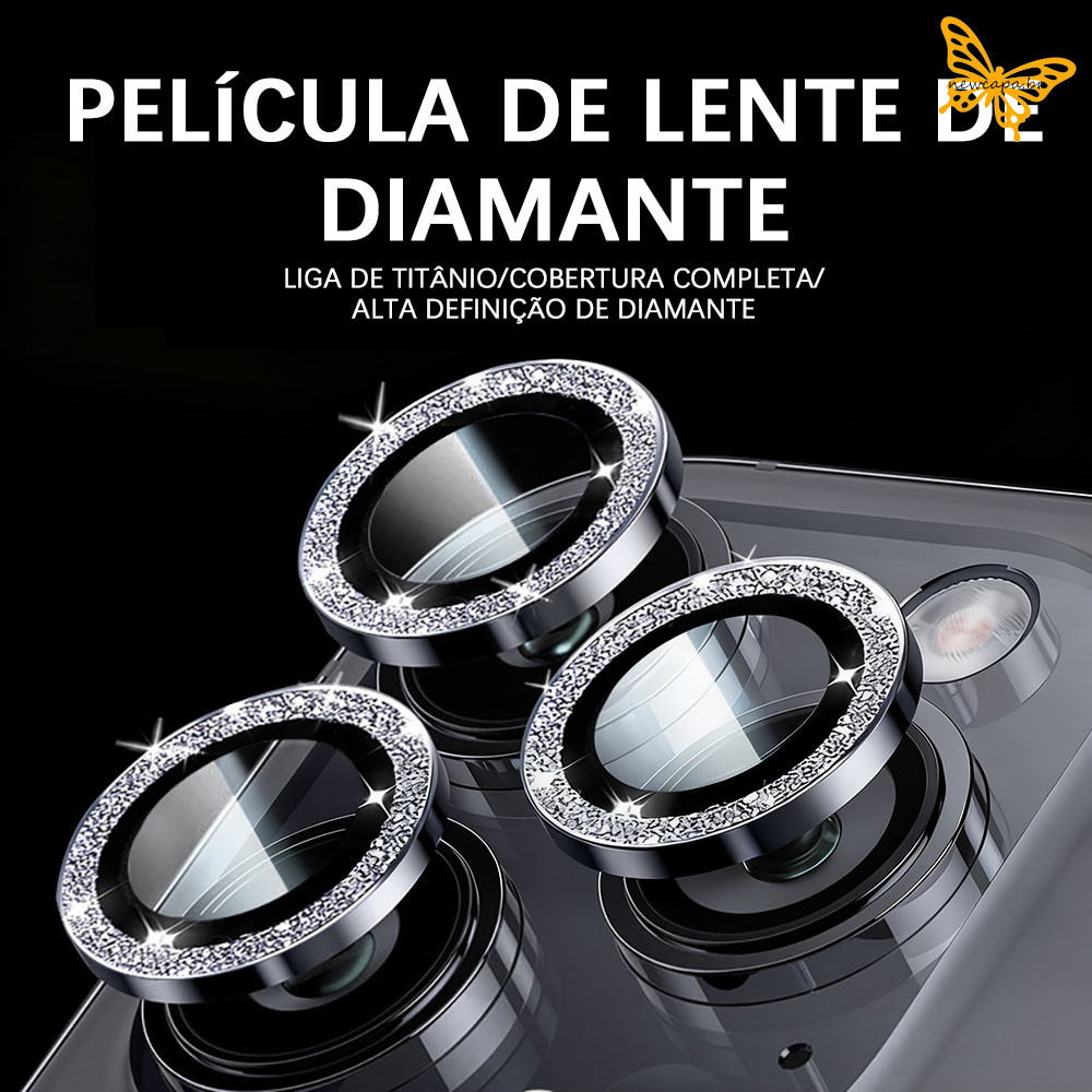 Protetora De Lente De Câmera De Strass Brilhante Para iPhone 16 15 14 ...