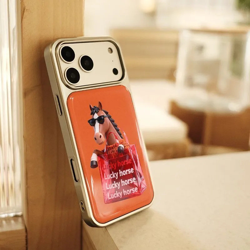 Capa de Telefone Prata Eletroplated Brilhante Slogan Lucky Pony Tela ...