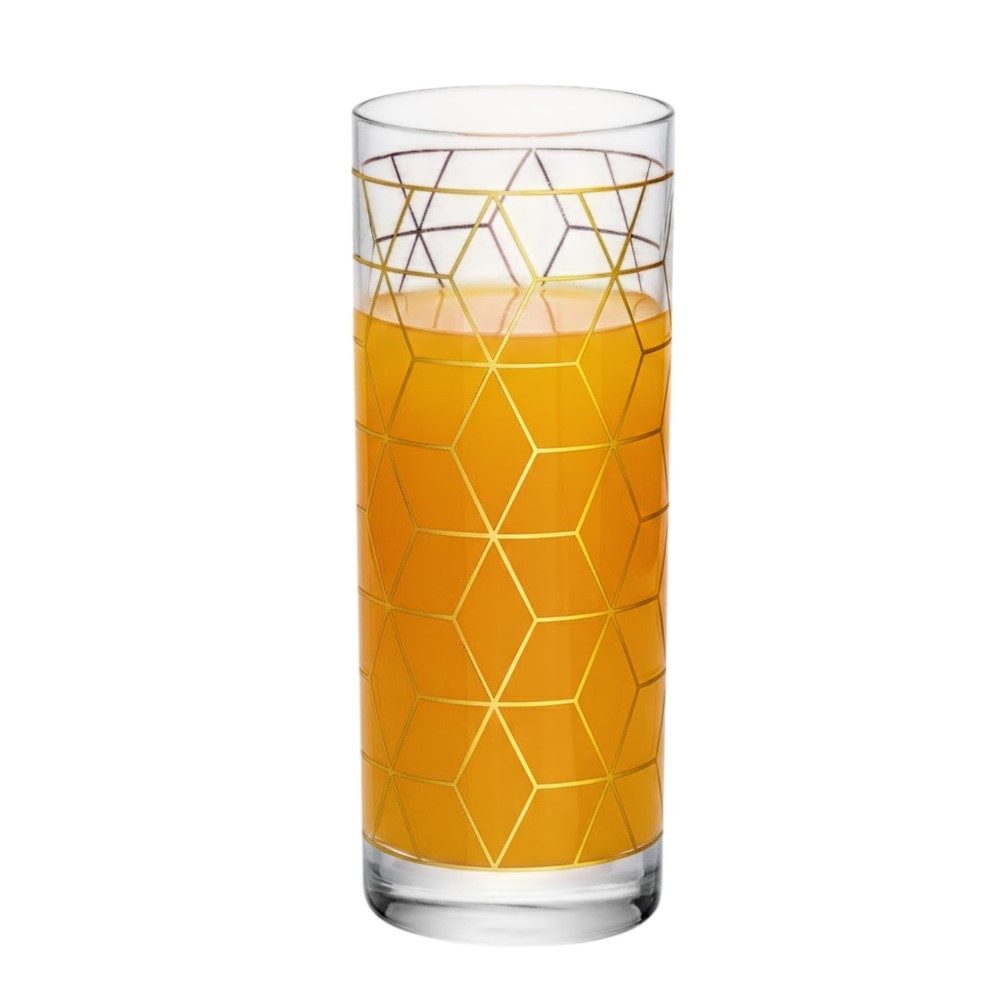 Jogo 2 Copo Alto de Vidro para Drink 330ml Transparente Dourado Cube ...
