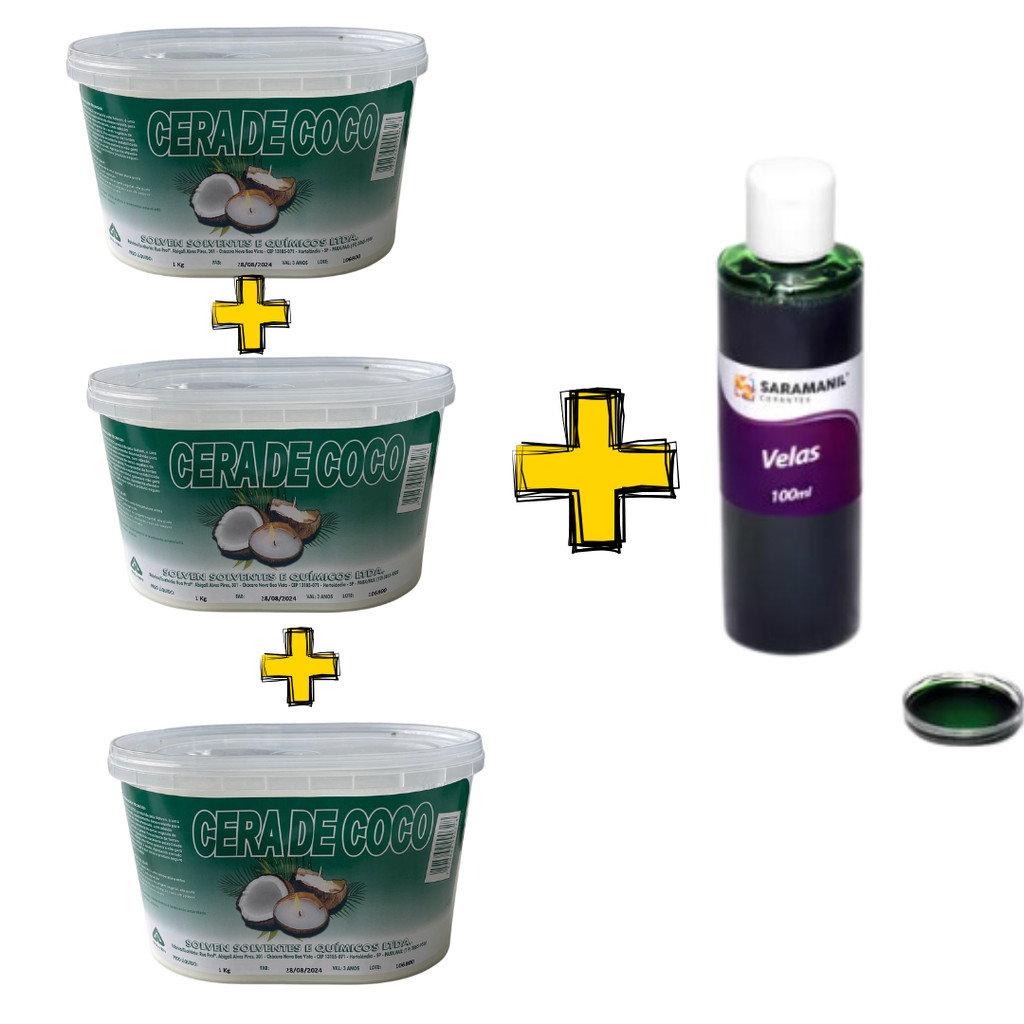 kit 3 cera de coco+1 corante liquido 100ml p/velas | Shopee Brasil