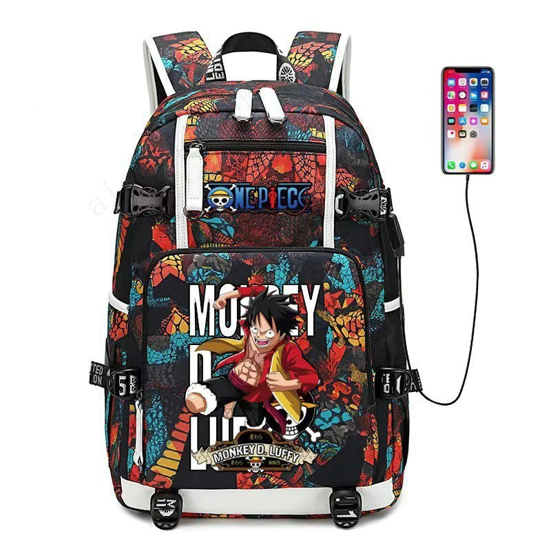 Mochila Escolar One Piece com Interface USB Anime Netuno Luffy Zoro ...