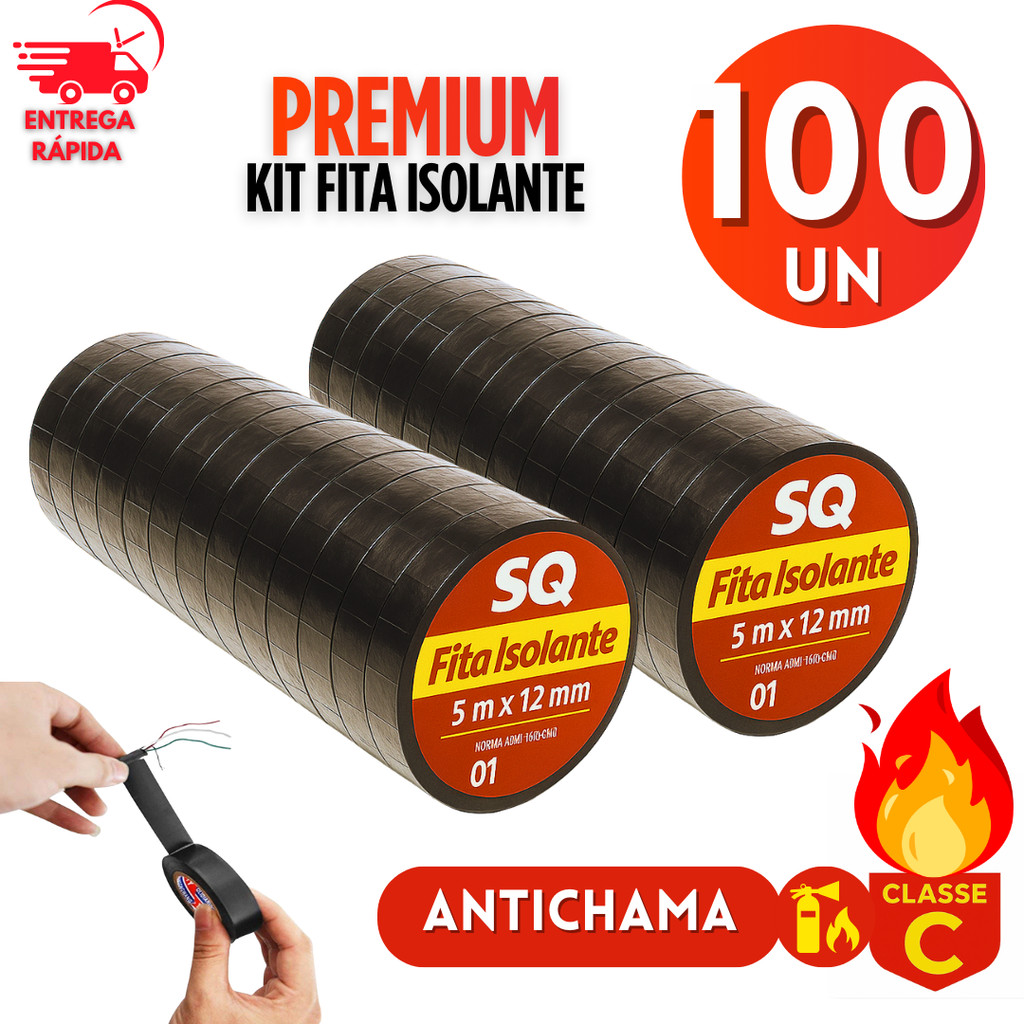 Kit 100/80/60/40 Fitas isolante Antichama Preta para Eletricista uso ...