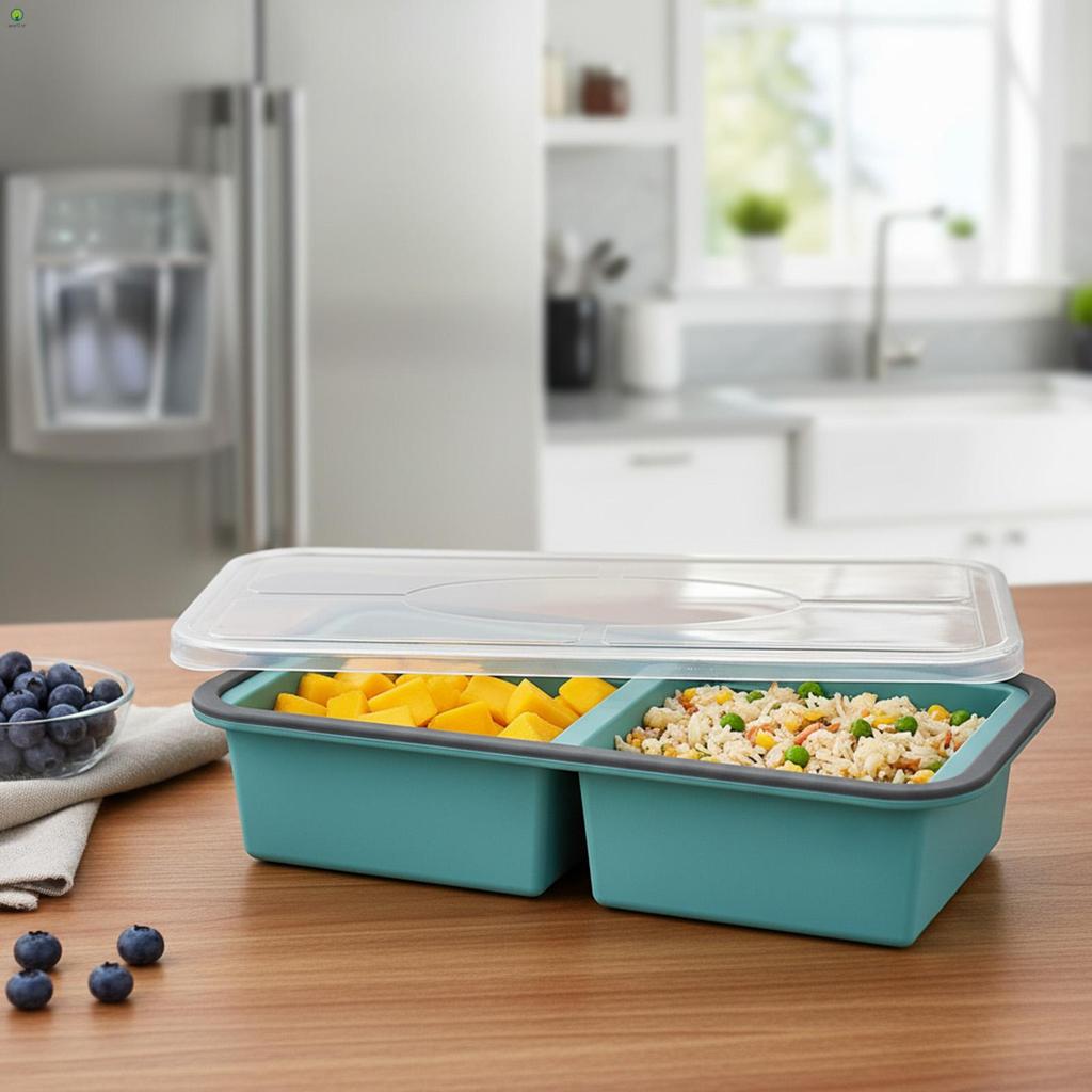 Recipiente De Refeição Dividido De Silicone Com Tampa Caixa De ...