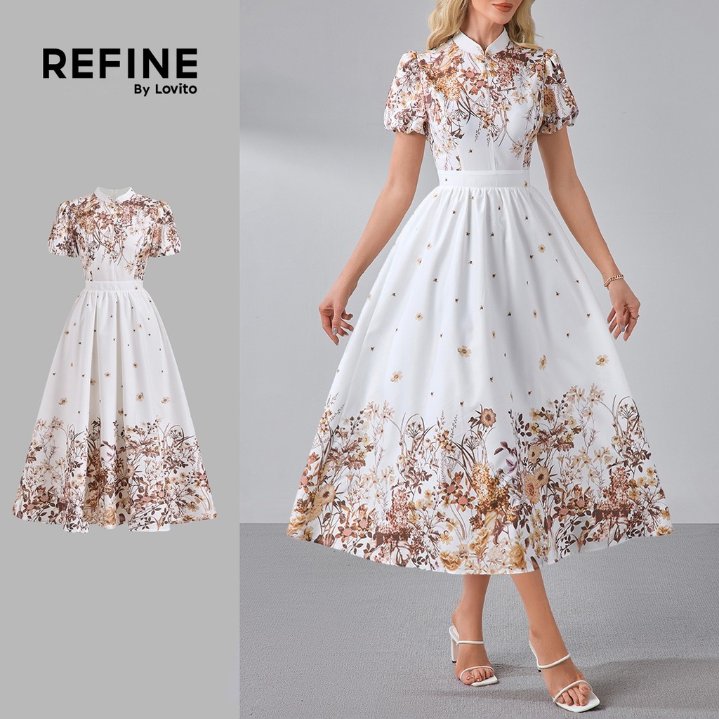 (Refine by Lovito) Elegant Vestido com Flores Vestido Primavera/verão ...