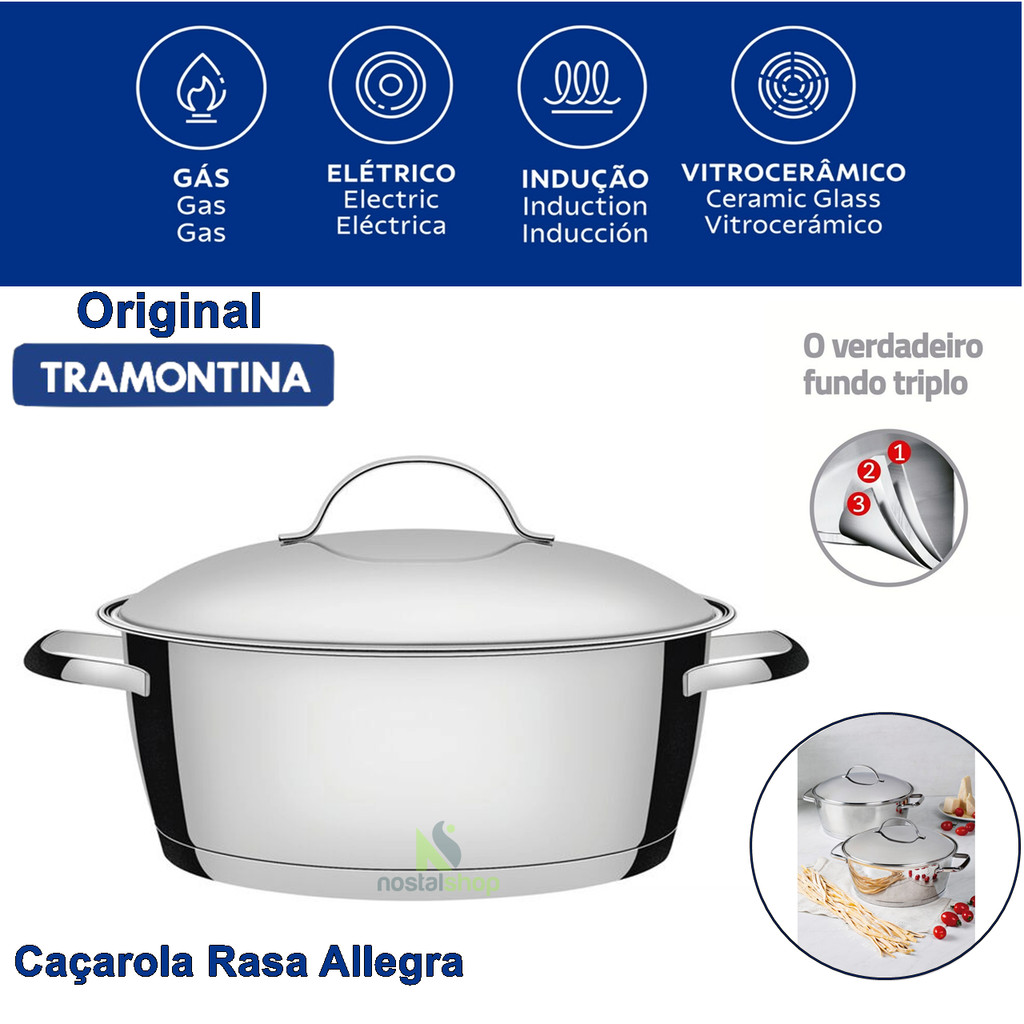 Caçarola Rasa Tramontina Allegra em Aço Inox com Fundo Triplo 3,3 L ...