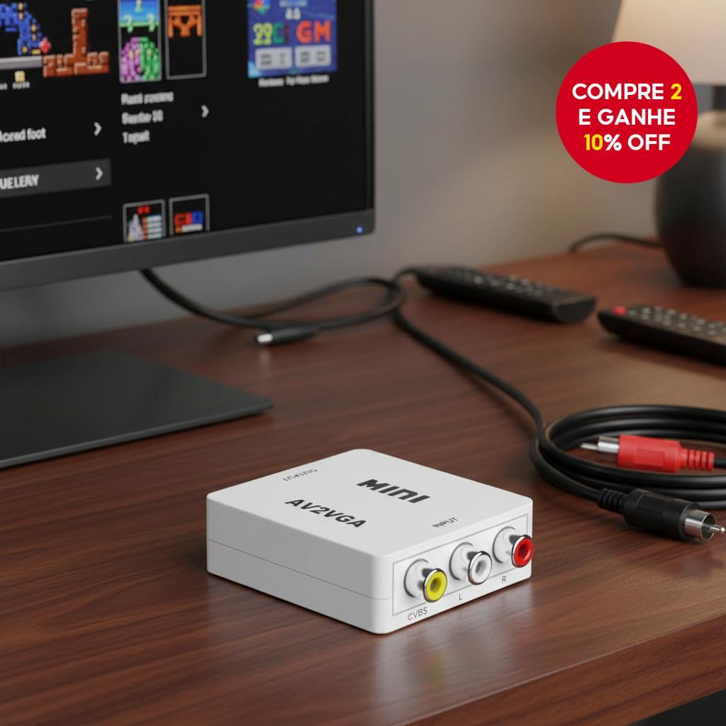 Adaptador de Vídeo 1080P AV RCA CVBS para VGA para TV Box, Monitor de ...