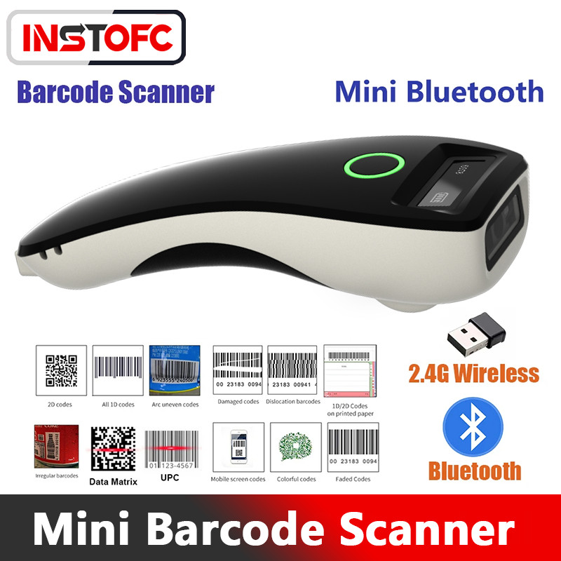 Mini Scanner De Código De Barras 2D Sem Fio Bluetooth Portátil 1D 2D QR ...