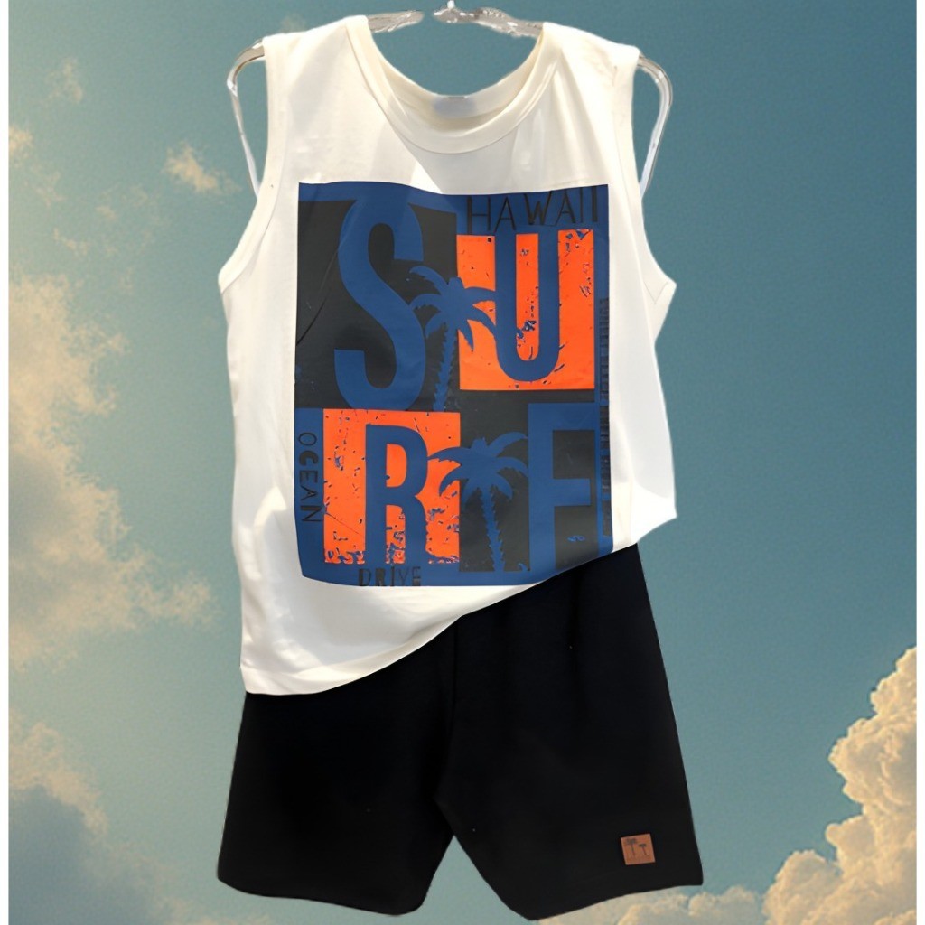 Conjunto Infantil Menino do 4 ao 10 anos Kit Bermuda e Regata Camiseta ...