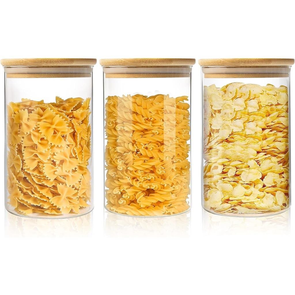 ENLOY Glass Food Storage Jars 32 OZ Set of 3, 3 Pack Airtight Food ...