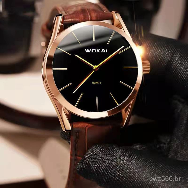 Novo Relógio de Quartzo Masculino WOKAI com Pulseira de Couro, Alta ...