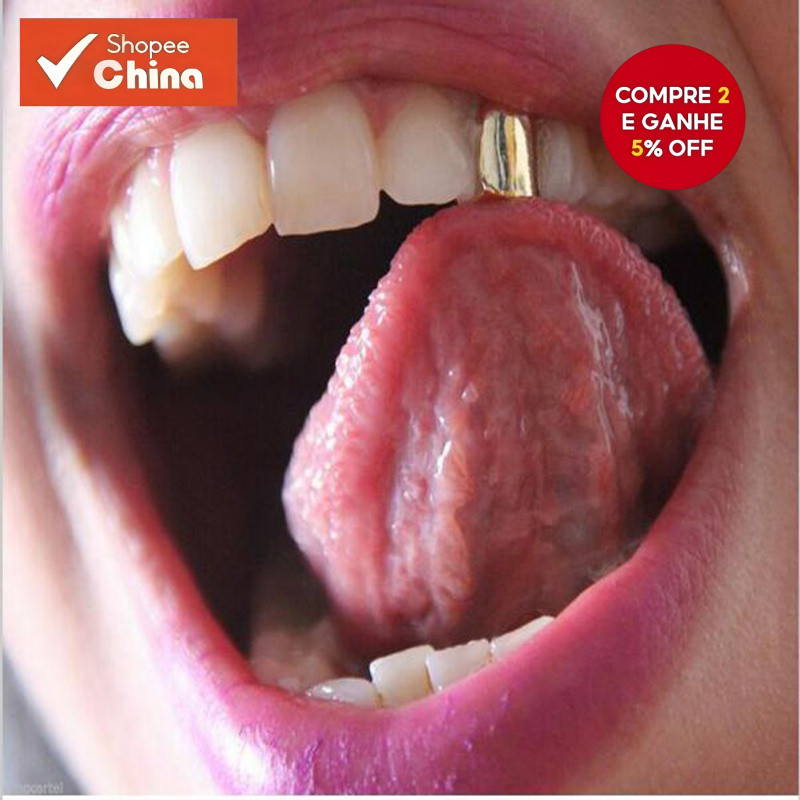 Corrente de Suspensão de Ouro Hiphop, Eletroplating Real, Dentes Médios ...