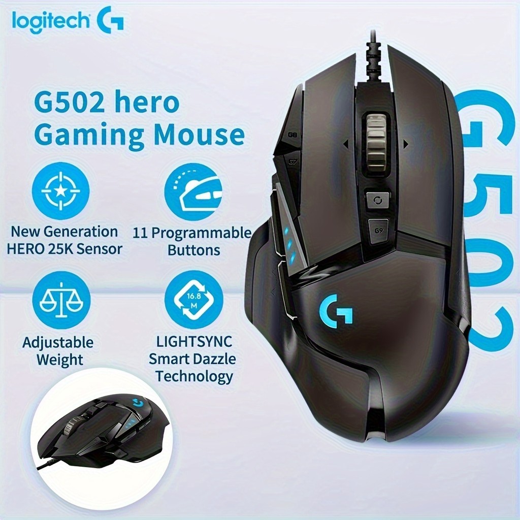 Mouse para jogos com fio Logitech G502 Hero, botão lateral mecânico com ...