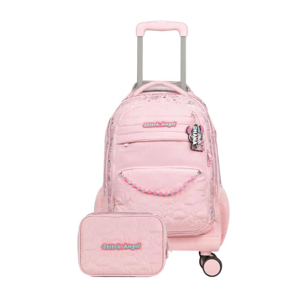 Kit Mochila de 4 rodinhas + Estojo Escolar Feminino Grande Stitch ...