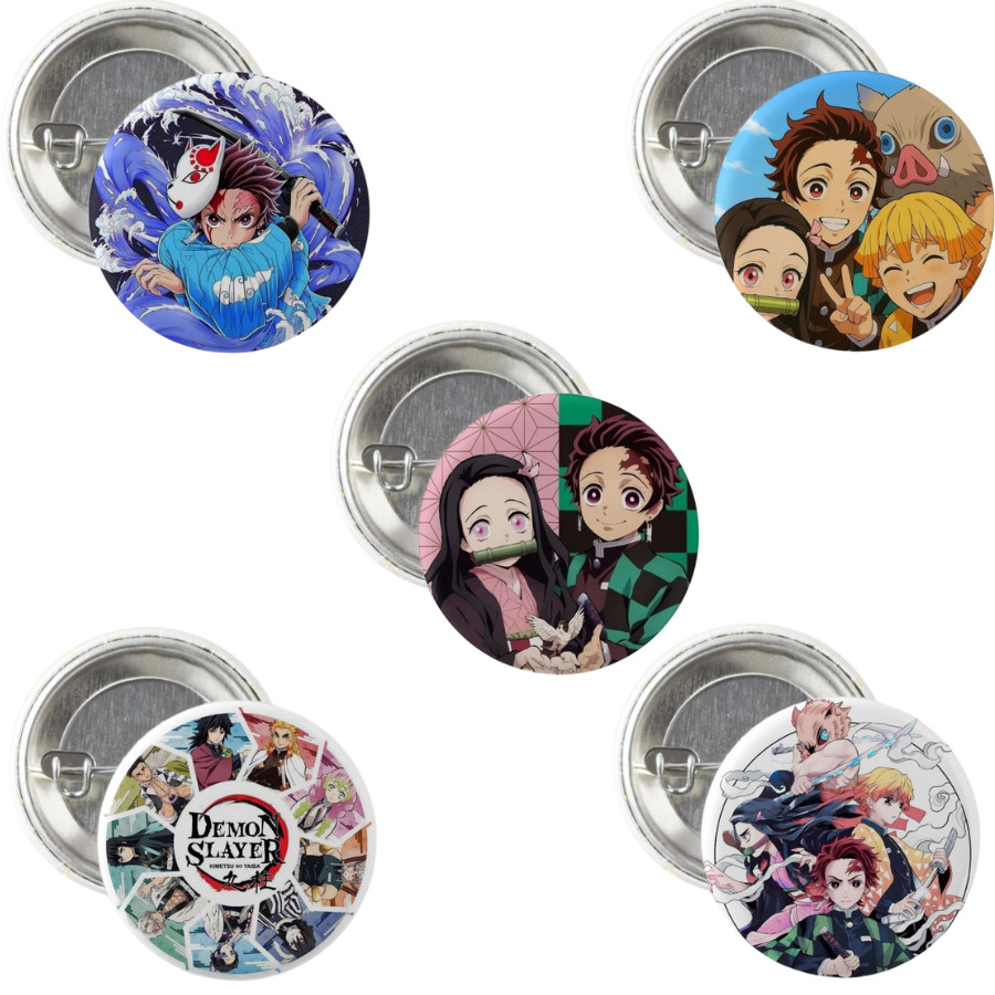 Kit 5 Bottons Demon Slayer Kimetsu no Yaiba 25/32/58mm Broches Presente ...