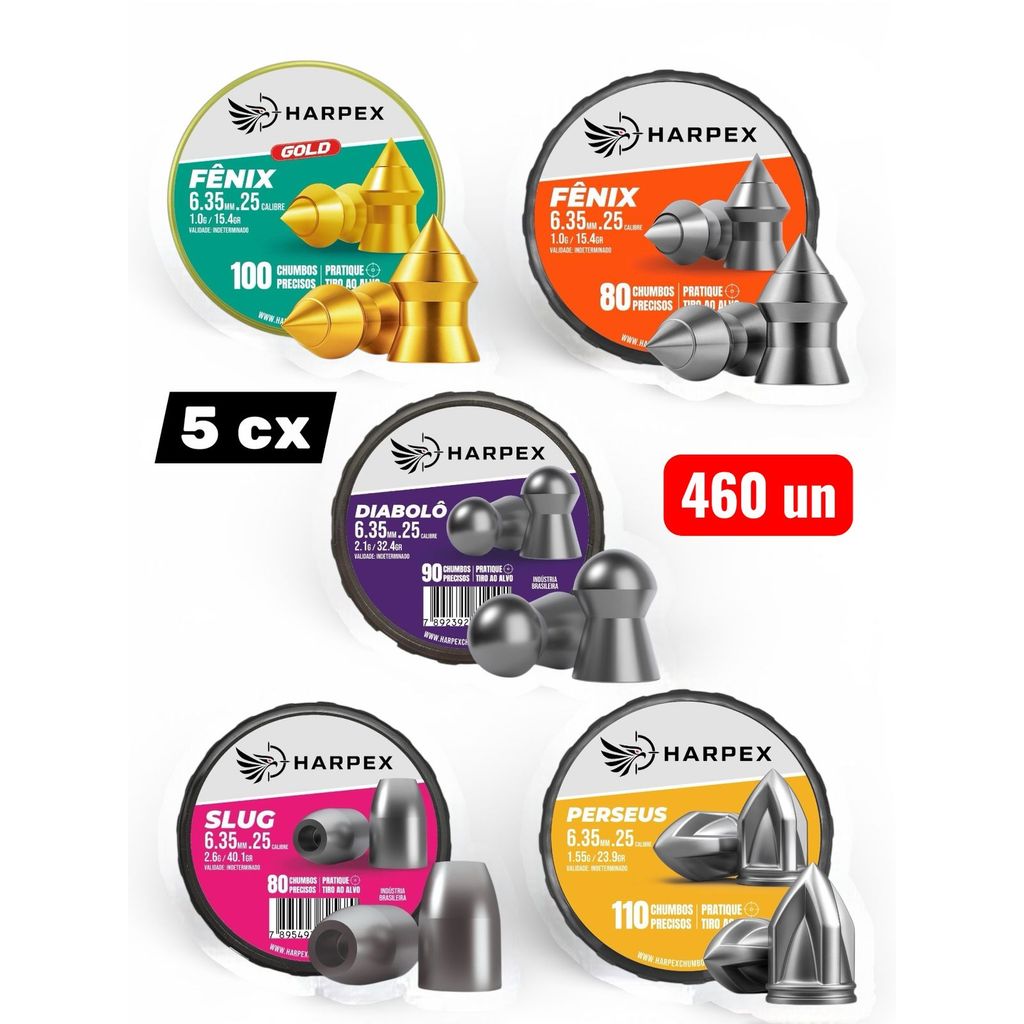 kit 5 Modelos de Chumbinhos 6.35mm Harpex - 460 und | Shopee Brasil