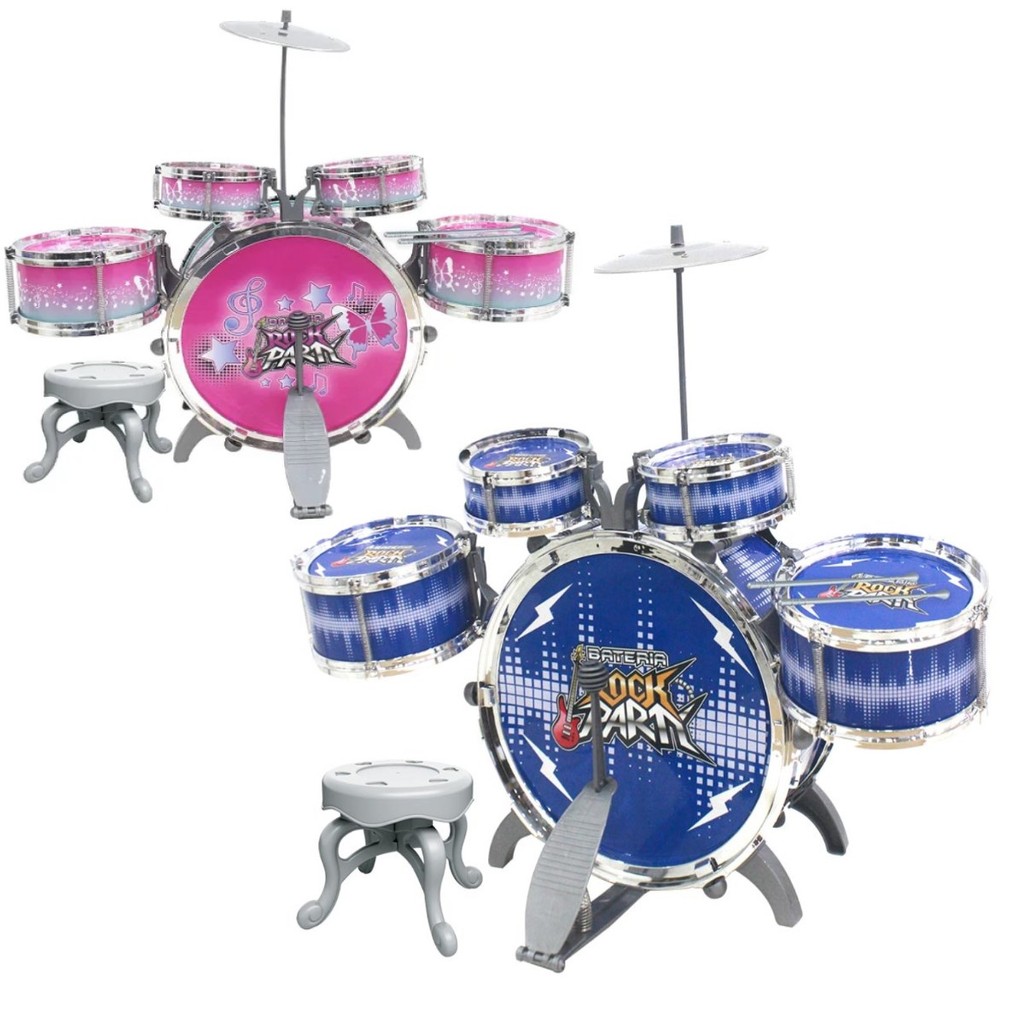 Bateria Rock Party Instrumento Infantil C/ Banquinho E Pedal | Shopee ...