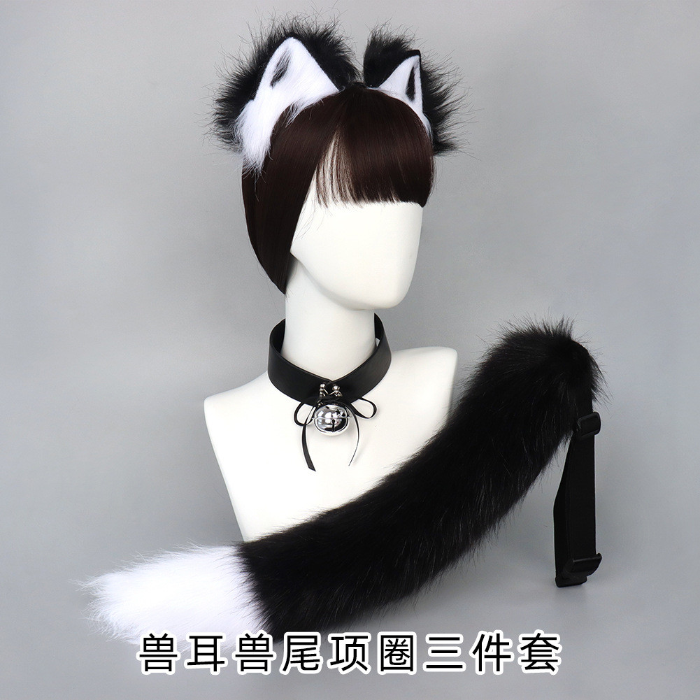Handmade Beast Tailed Beast Ear Fox Tail Cos Fox Ear Headband Bell Necklet Set Lolita Headband ...