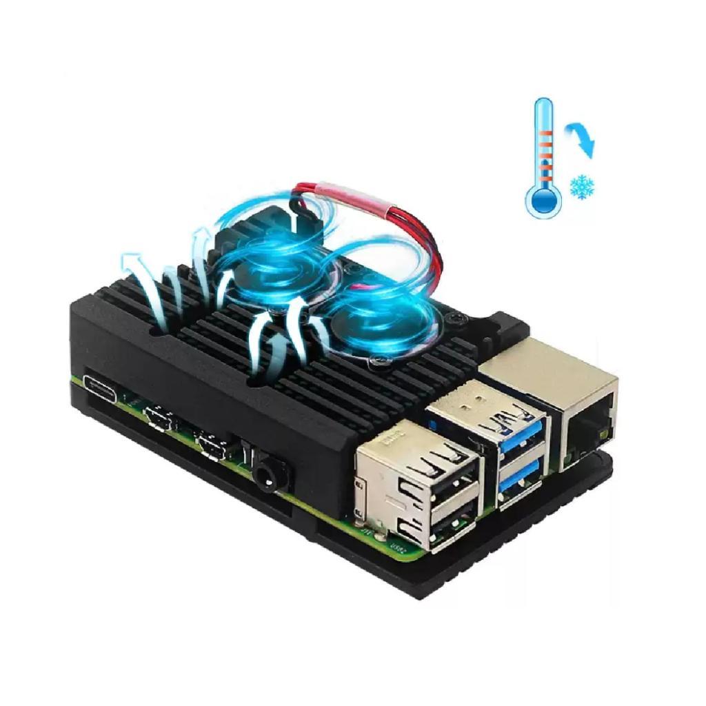 Case Armadura Dissipador Raspberry PI 4 Cooler Duplo Preto | Shopee Brasil