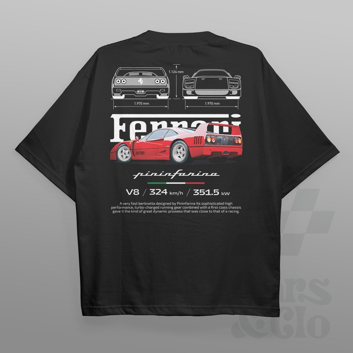 COD 2026COD , Carros E Clo-Regular Fit Preto-Camiseta Ferrari F40 ...