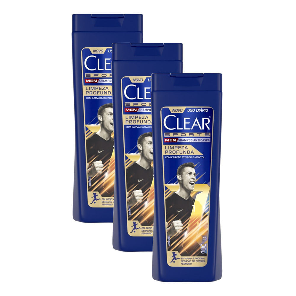 Kit 3 Shampoo Anticaspa Clear Men Sports Cristiano Ronaldo Limpeza ...