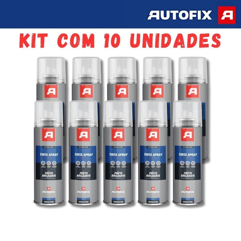 Kit com 10 Tintas Spray Uso Geral 400ml - Preto Brilhante Autofix ...