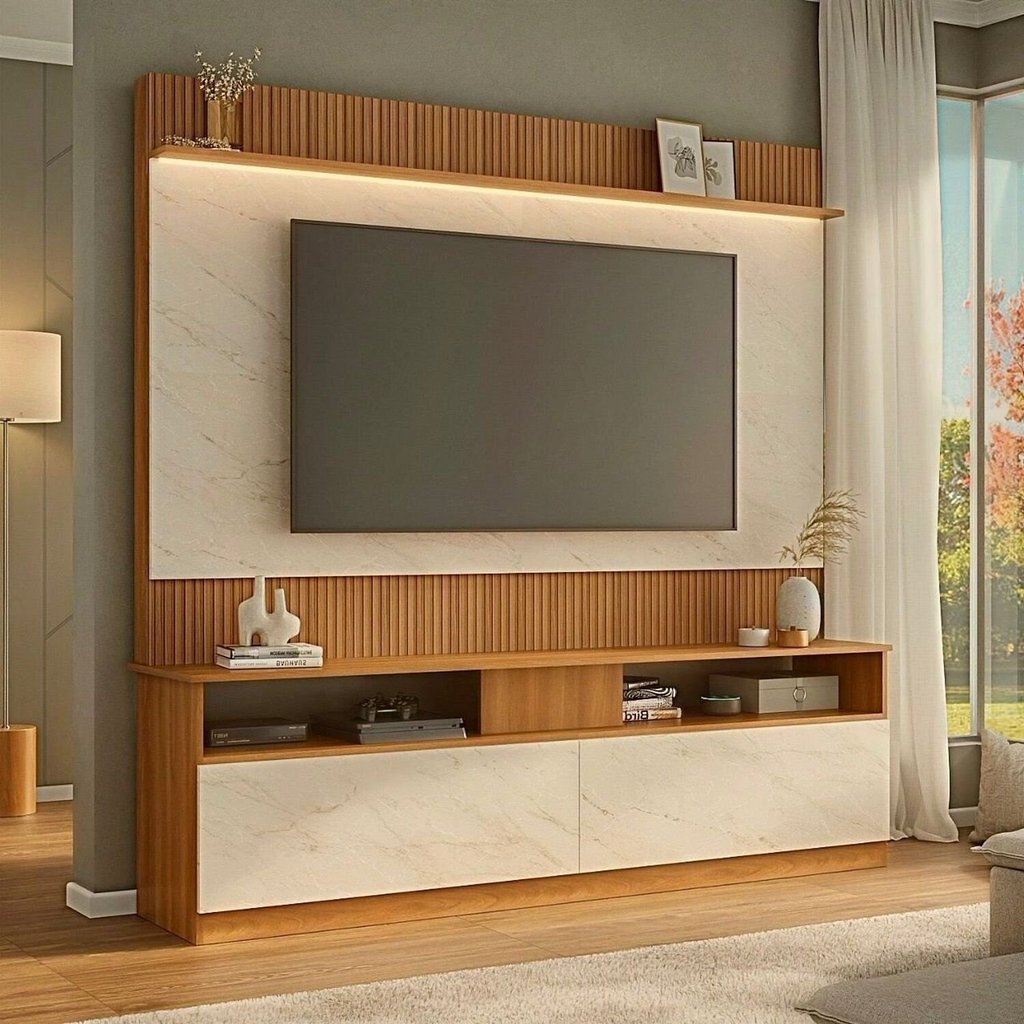 Rack com Painel Ripado para TV até 70 Polegadas 182cmx172cm Rio Branco ...