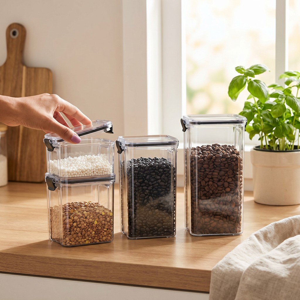 Pote Hermético Empilhável Kit 4 Peças Acrílico Cristal com Trava ...