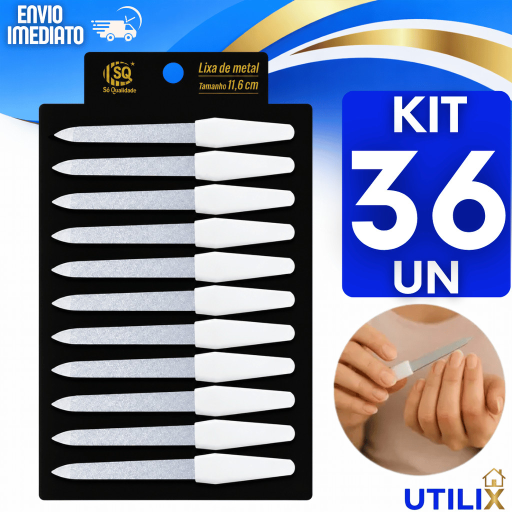 Conjunto Lixa de Unha Metálica Profissional Inox 12cm para Manicure e ...