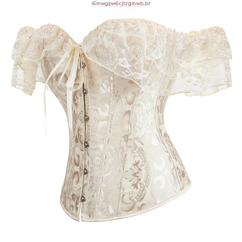 Top Corset Bustier Feminino de Renda Jacquard com Mangas Curtas SLKK ...