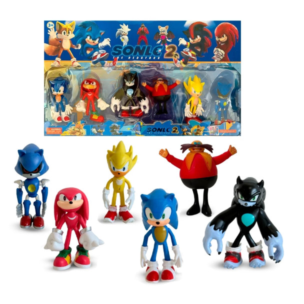 Boneco Sonic Kit 6 Personagens 13 cm Werehog Knuckles metal Sonic Super ...