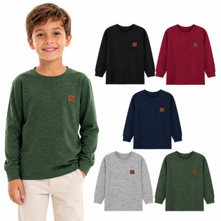 Kit 3 Camisetas Manga Longa Infantil Menino Básica Lisa em malha JET ...