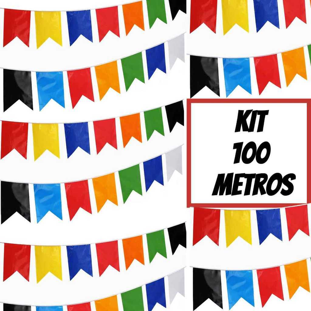 Kit até 100 metros Bandeirinhas modelo grande Festa Junina Plástico ...