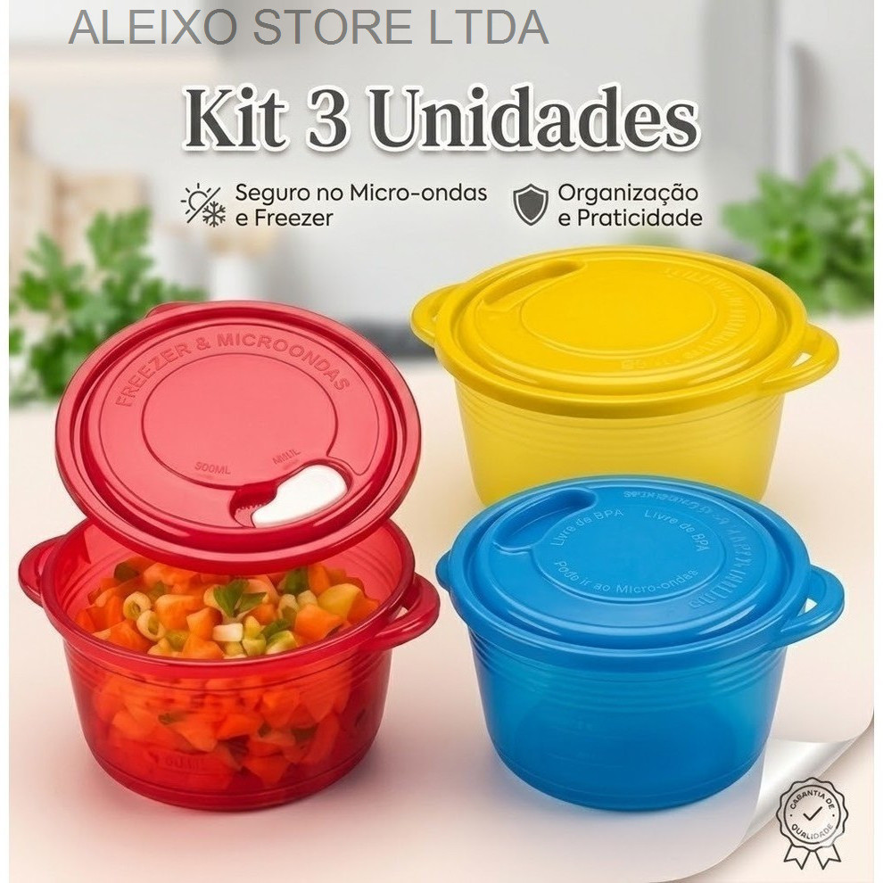 Kit 3 Potes Hermético 1L Multiuso Cores Sortidas – Micro-ondas, Freezer ...