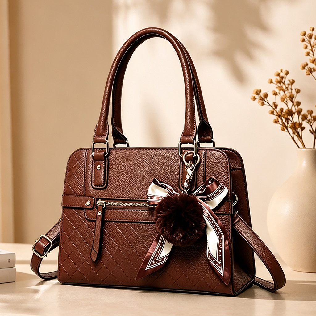 bolsa feminina couro sintético com pompom e lenço bolsa de mão ...