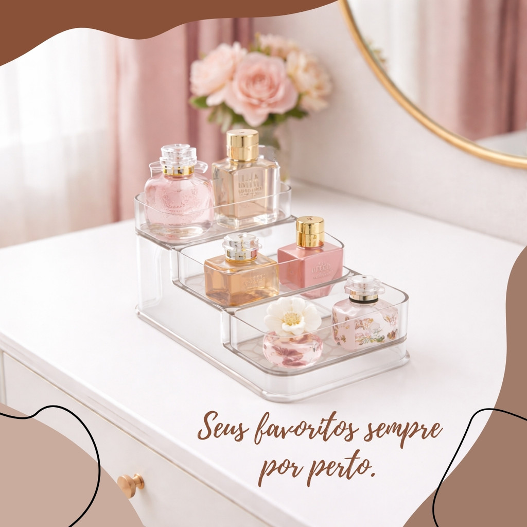 Organizador Acrílico Mini 3 Camadas UZ Porta Maquiagem Perfume Esmalte ...