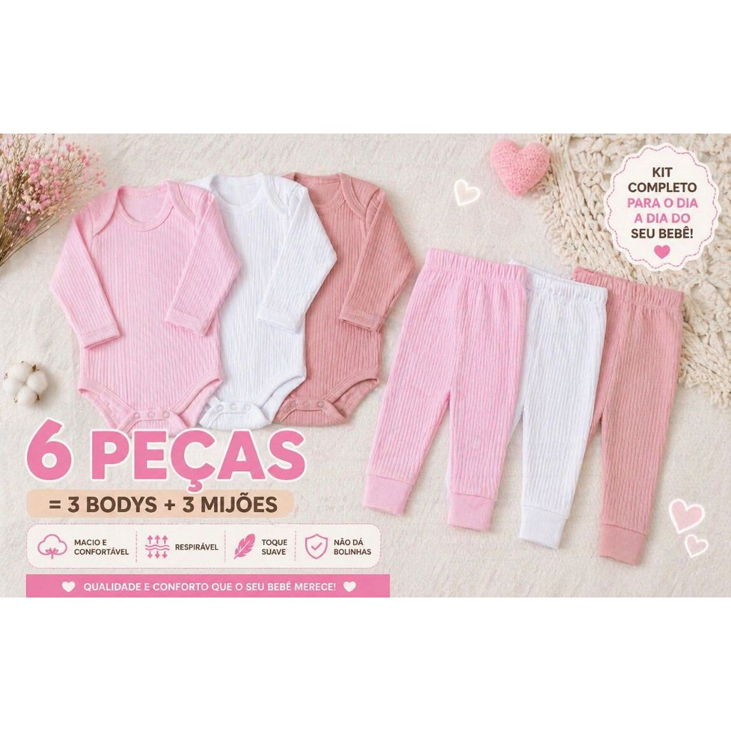 Super Kit presente roupa de Bebê Combo 6 peças Suedine Canelado Calça e ...