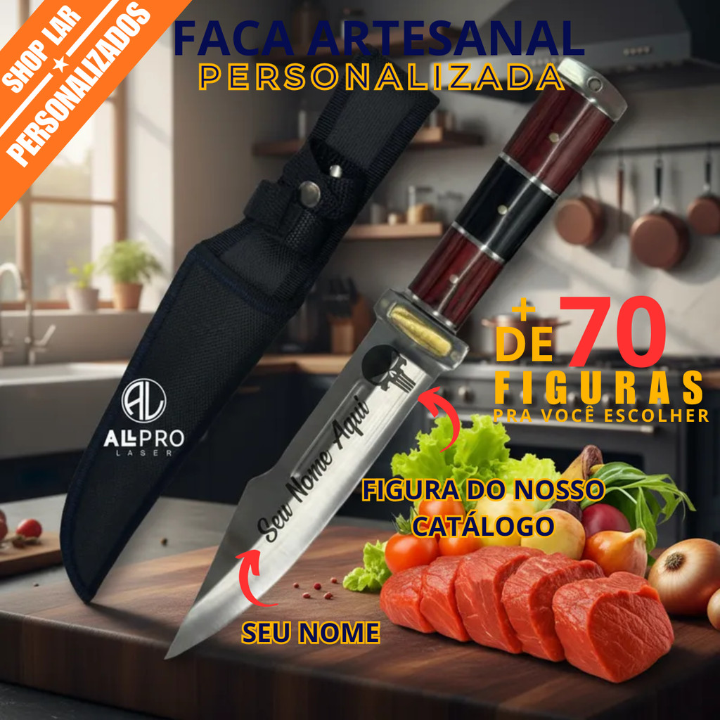 Faca Artesanal Afiada Faca Churrasco Personalizada Nome Logo Time ...