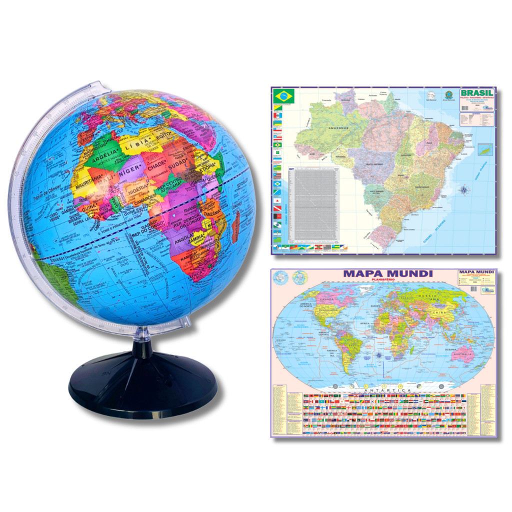 Globo Terrestre Politico Decorativo + Mapa do Brasil e Mapa Mundi ...