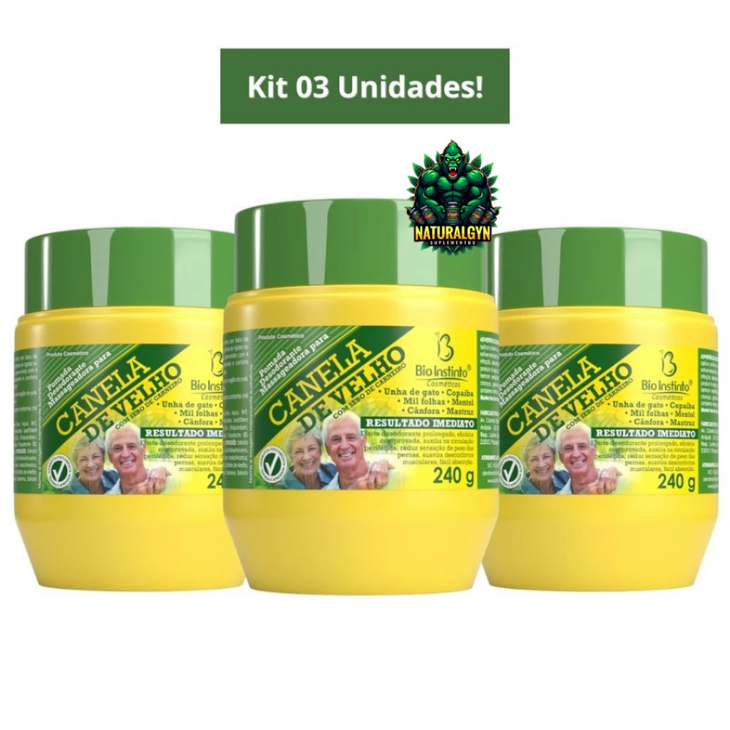 Kit 3 Unidades de Pomada Massageadora Canela de Velho 240g | Bio ...