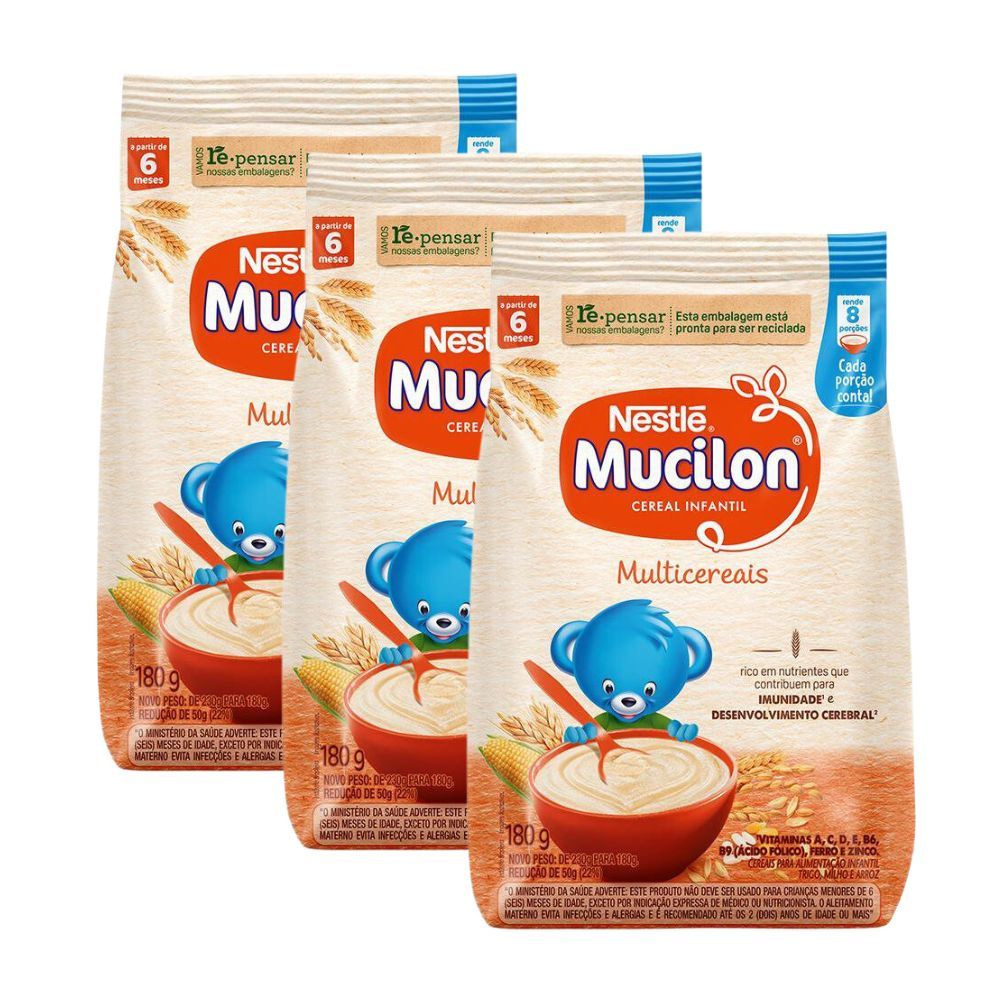 Kit 3 Cereal Infantil Mucilon Multicereais 180g | Shopee Brasil