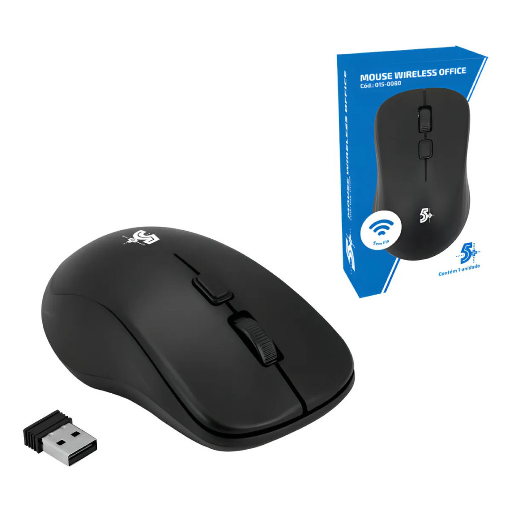 Mouse Sem Fio Office 5+ Preto Alta Qualidade 015-0080 Preto | Shopee Brasil