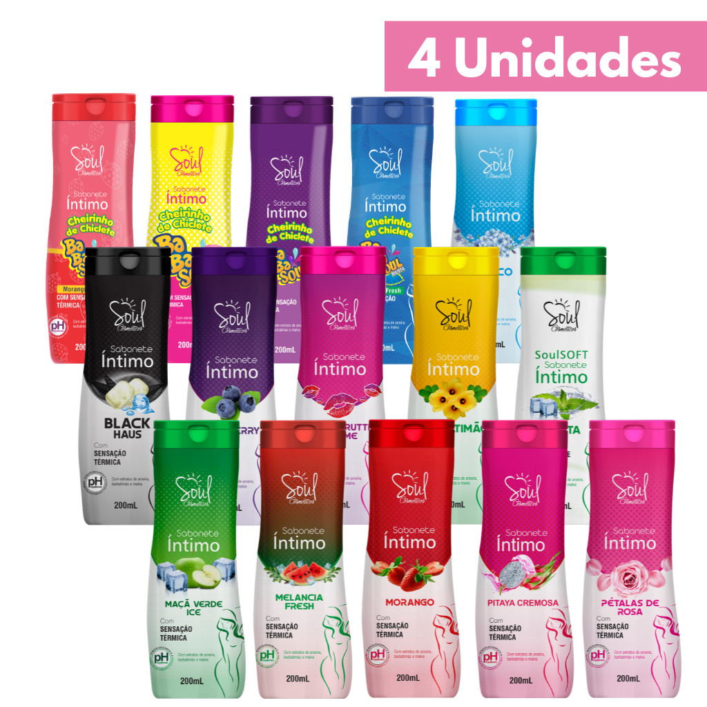Kit 4 Sabonetes Íntimo Líquido 200ml Soul Cosméticos | Shopee Brasil