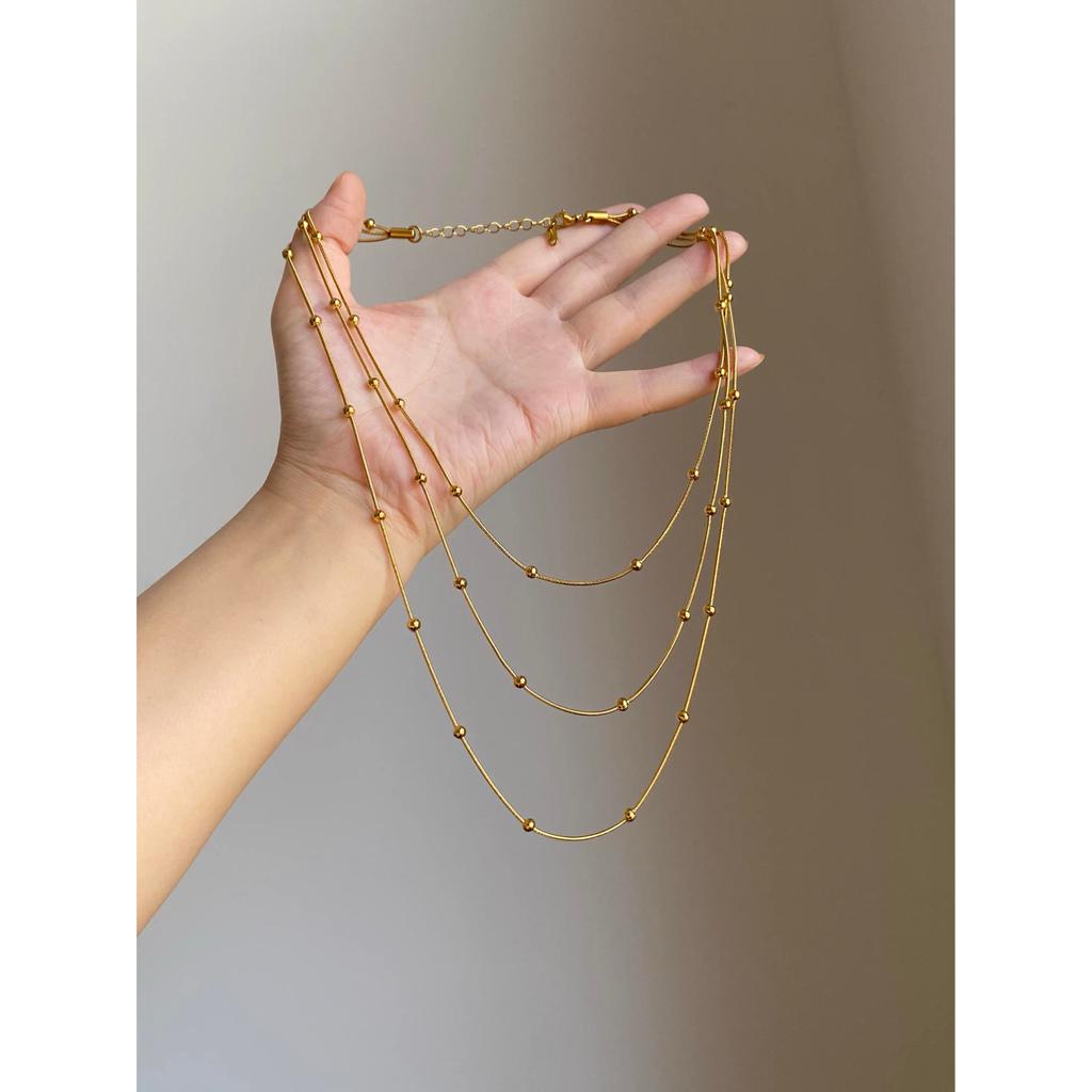 Colar Feminino Duplo de 3 Colares Rabo de rato com Bolinha Grande ...