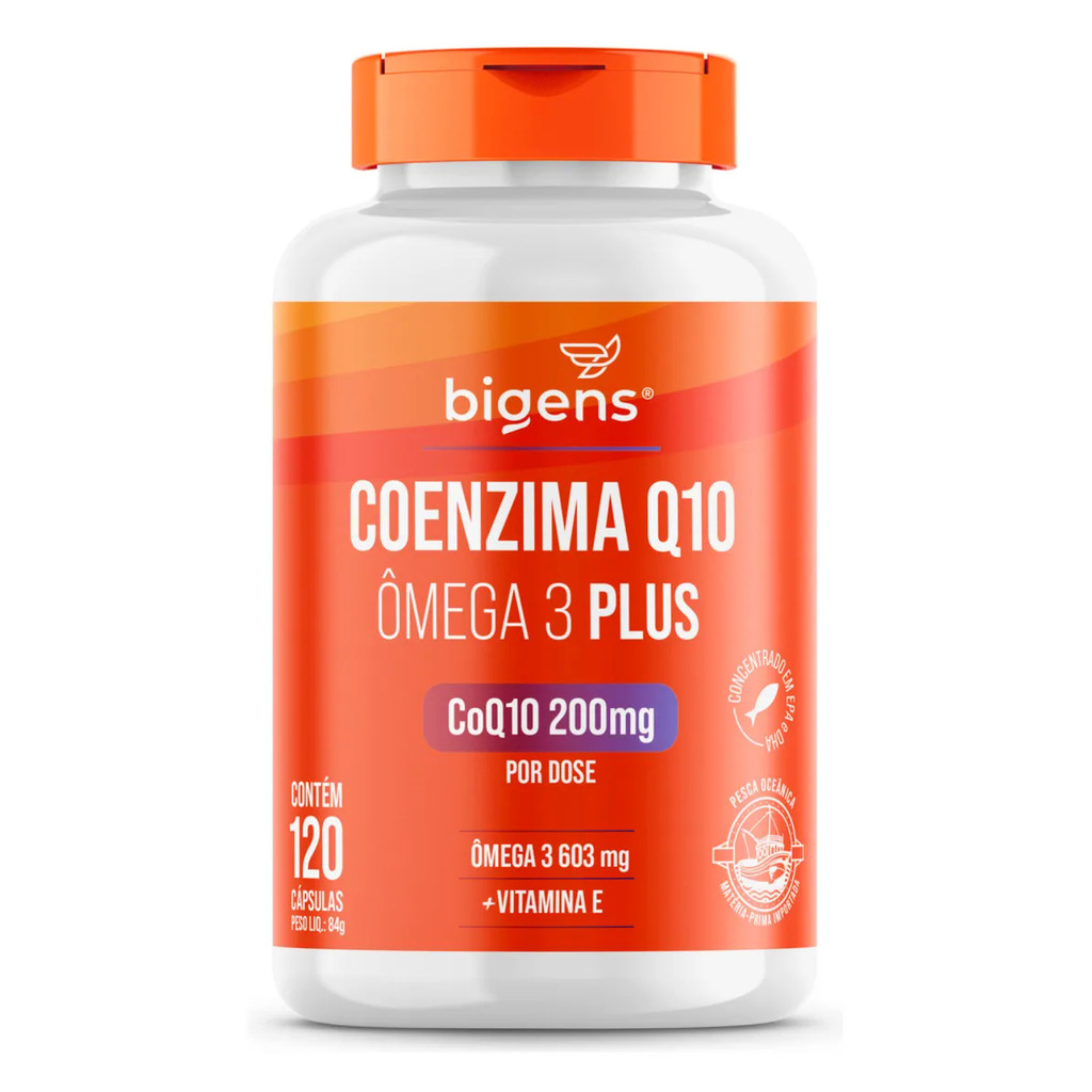 BIGENS COENZIMA Q10 200MG + ÔMEGA 3 TG PLUS VIT E 120 CAPS | Shopee Brasil