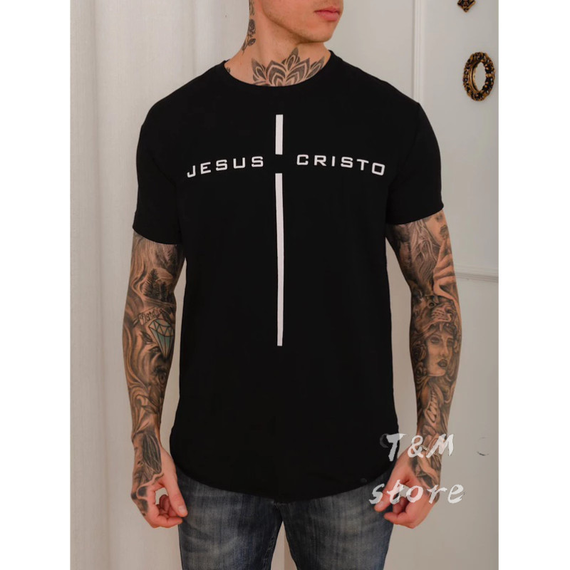 Camiseta long line manga curta Jesus Cristo | Shopee Brasil