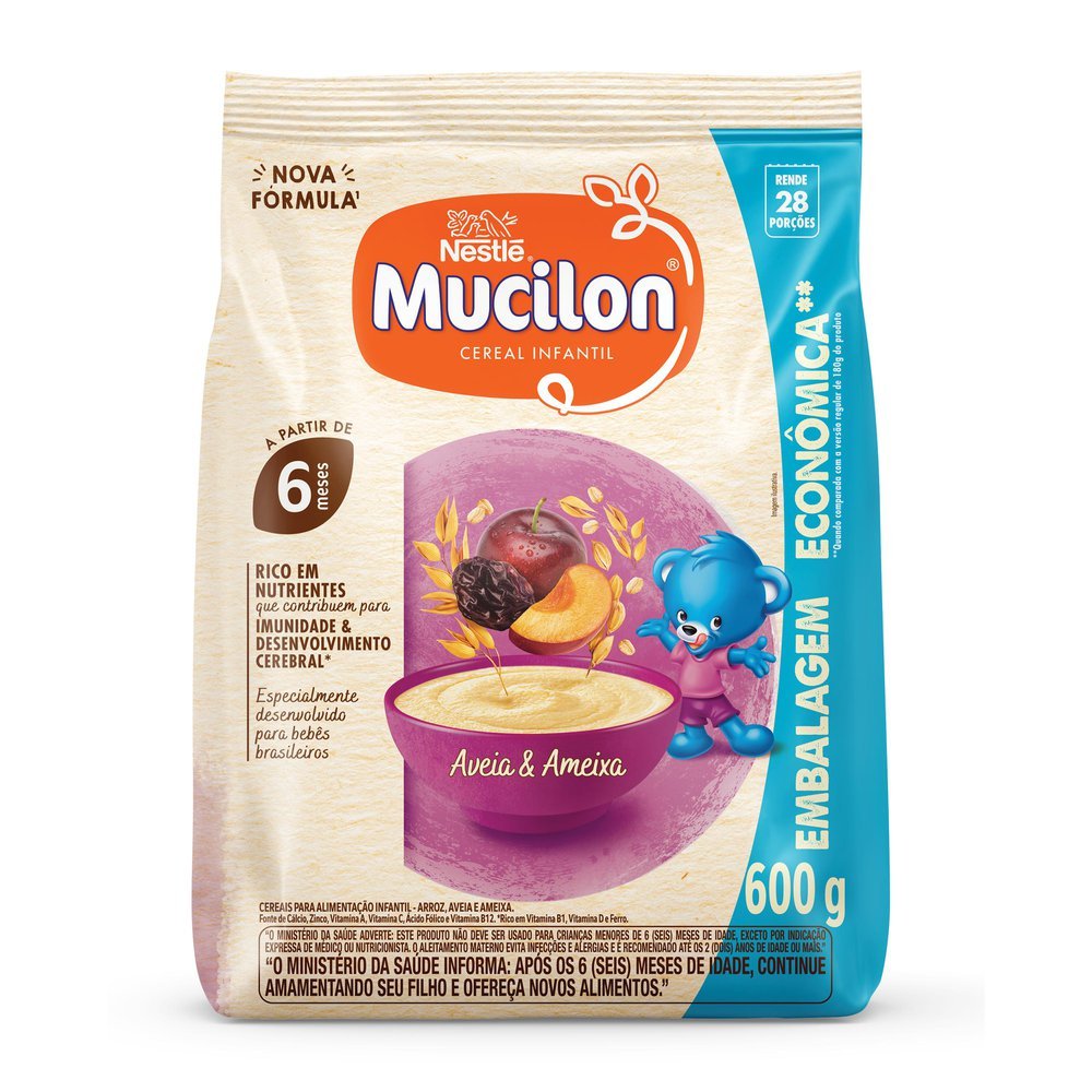 Mucilon Cereal Infantil Sabor Aveia e Ameixa Sachê 600g | Shopee Brasil