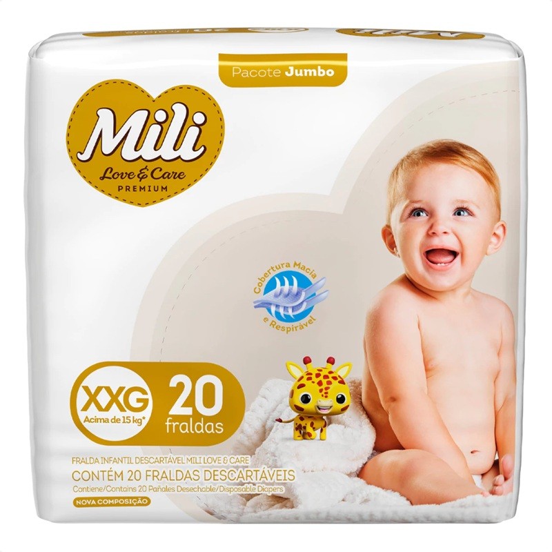 Fralda Mili Love e Care Premium Tamanho XXG Com 20 Un | Shopee Brasil